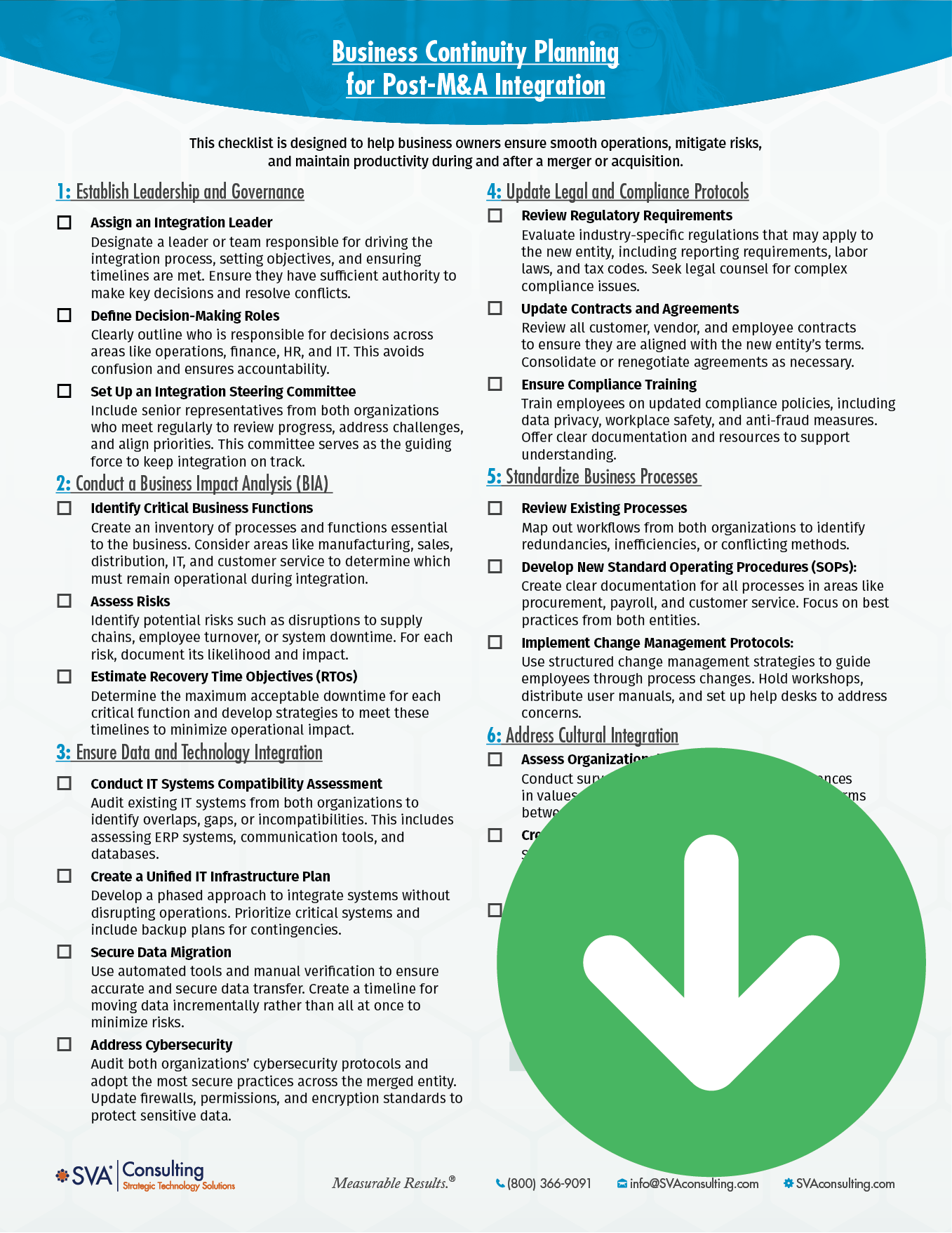 Business Continuity Planning for Post-M&A integration Checklist